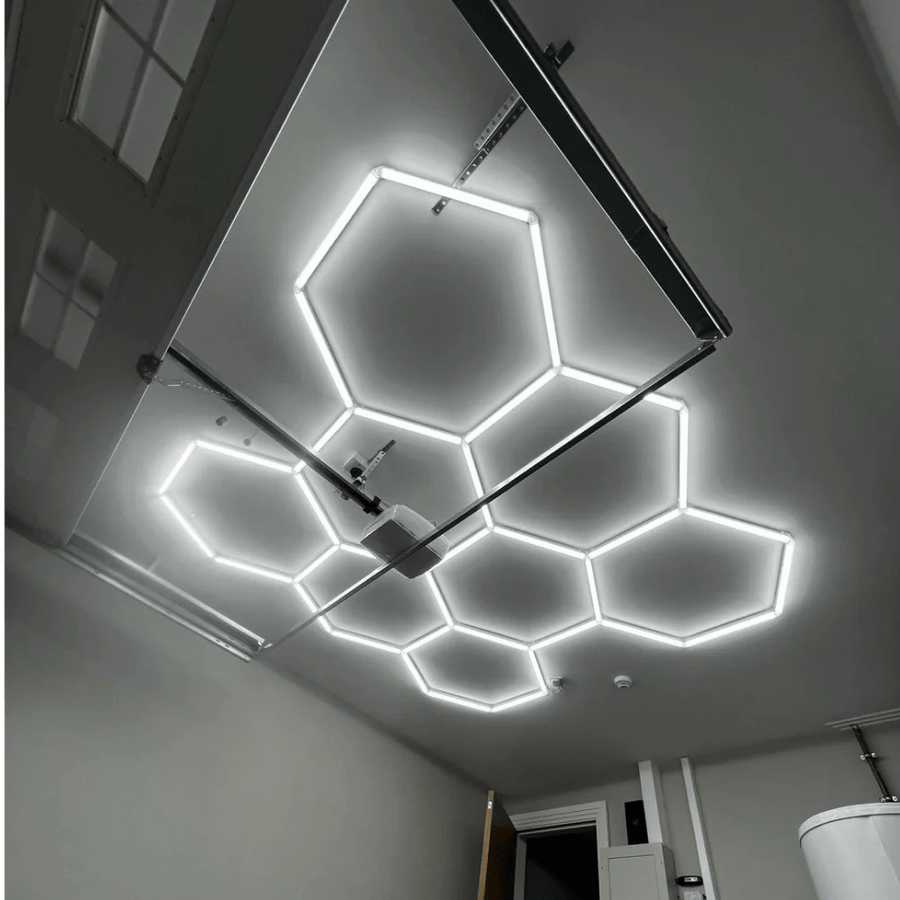 Dimmable Hexagon Lights – 8-Grid LED Garage Lighting (7.9' × 8.5 ...